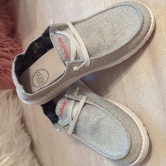 Hey Dude | Shoes | Hey Dude Silver Glitter Slide On Shoes | Poshmark